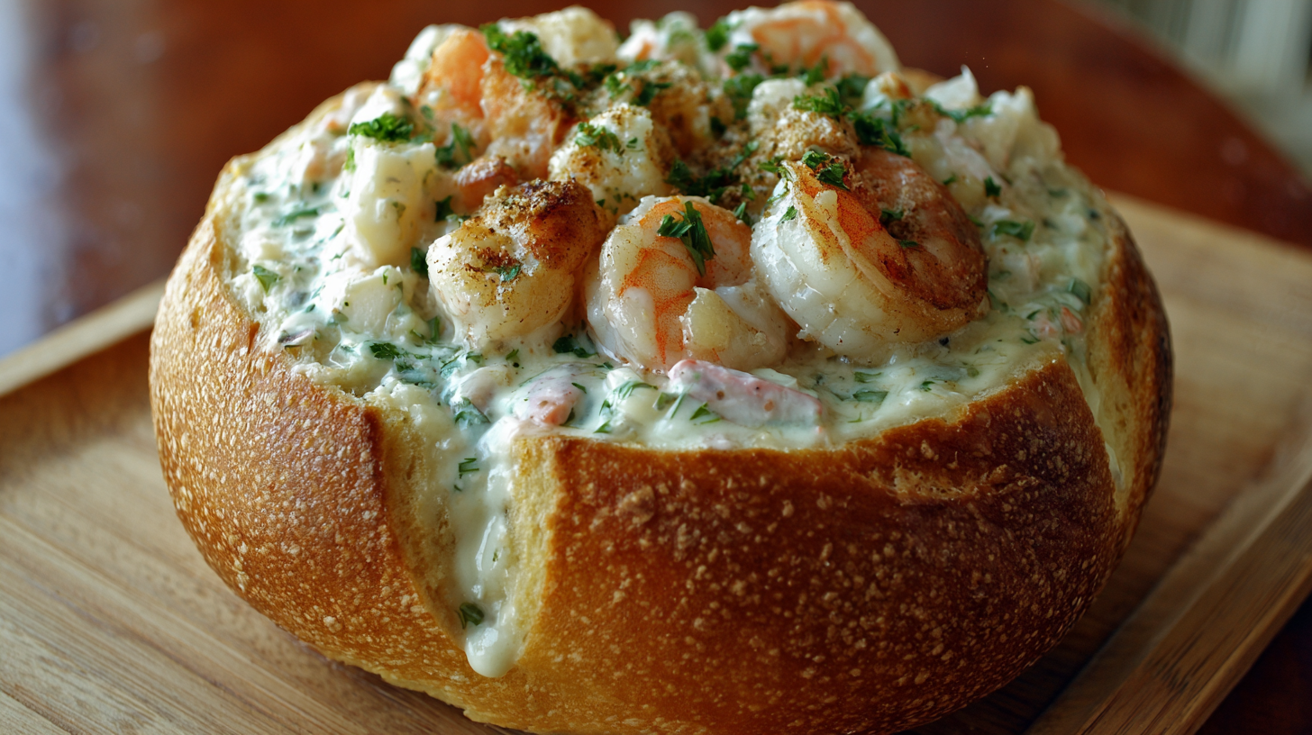 The Ultimate Creamy Stuffed Seafood Bread Bowl - Recipe and Cook